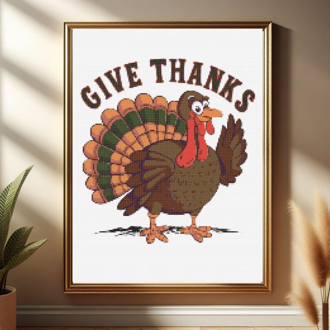 Give Thanks Cross Stitch Pattern With Turkey Symbol | Gratitude ...