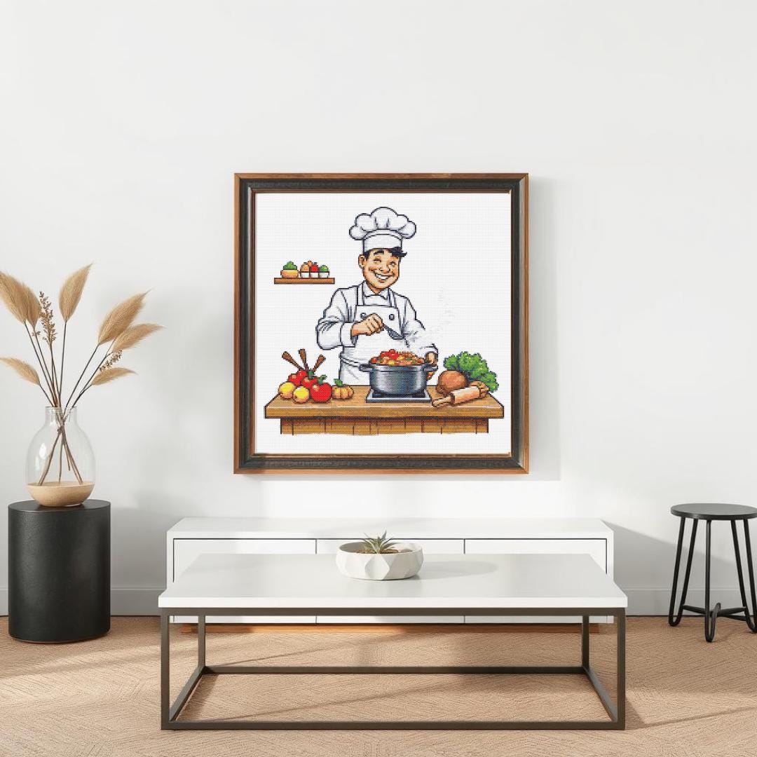 Cute Chef Cross Stitch Pattern | Cartoon Cook Embroidery PDF ...