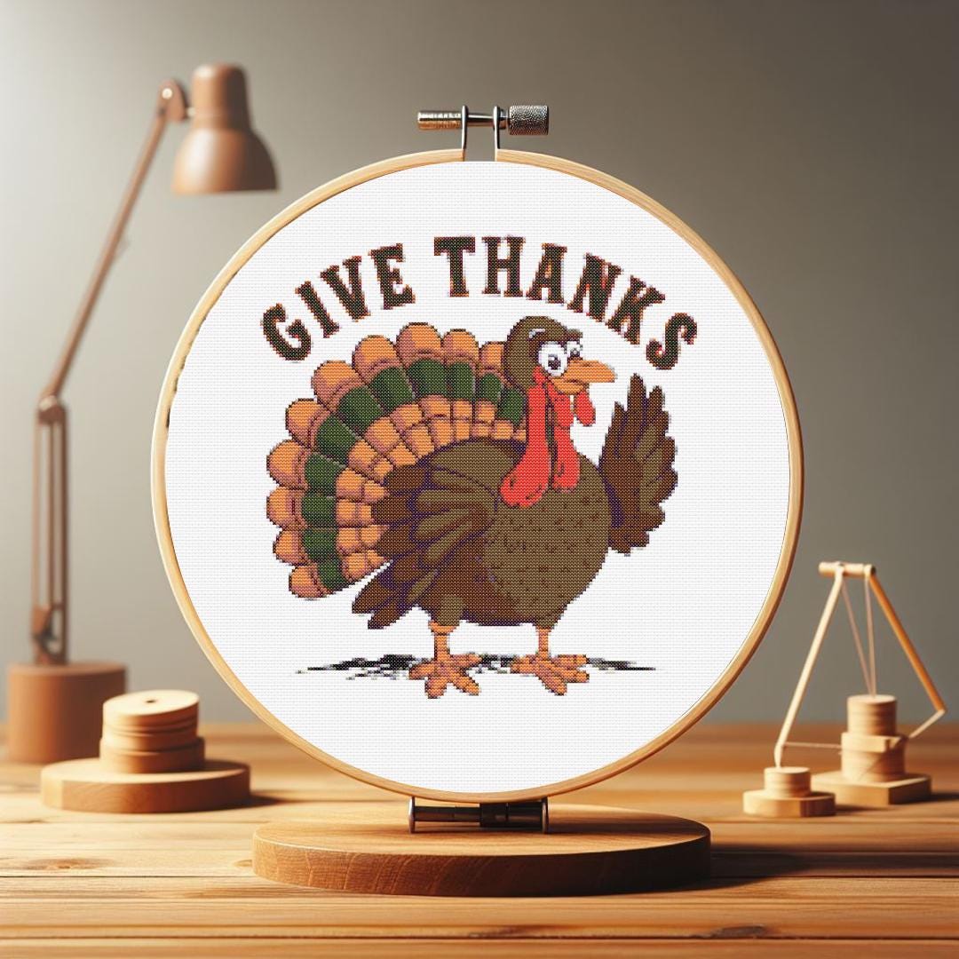 Give Thanks Cross Stitch Pattern With Turkey Symbol | Gratitude ...