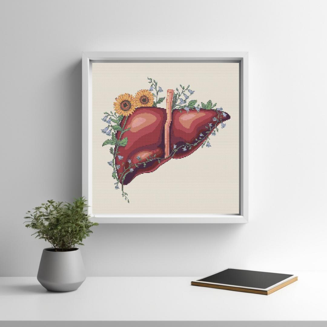 Floral Liver Cross Stitch Pattern | Anatomical Organ Embroidery PDF ...
