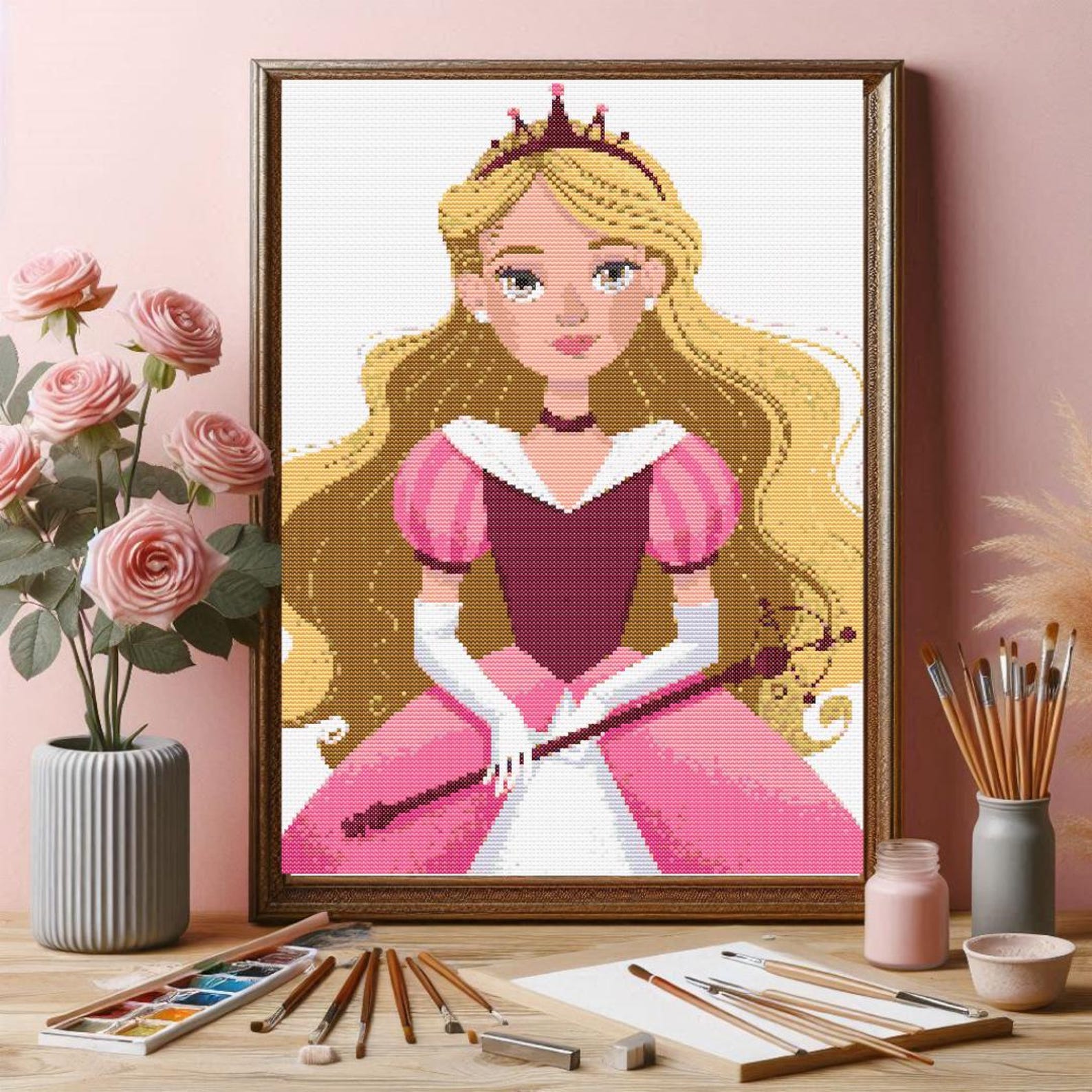 Watercolor Cinderella Xstitch Pattern-blonde Princess for Kids' Room ...