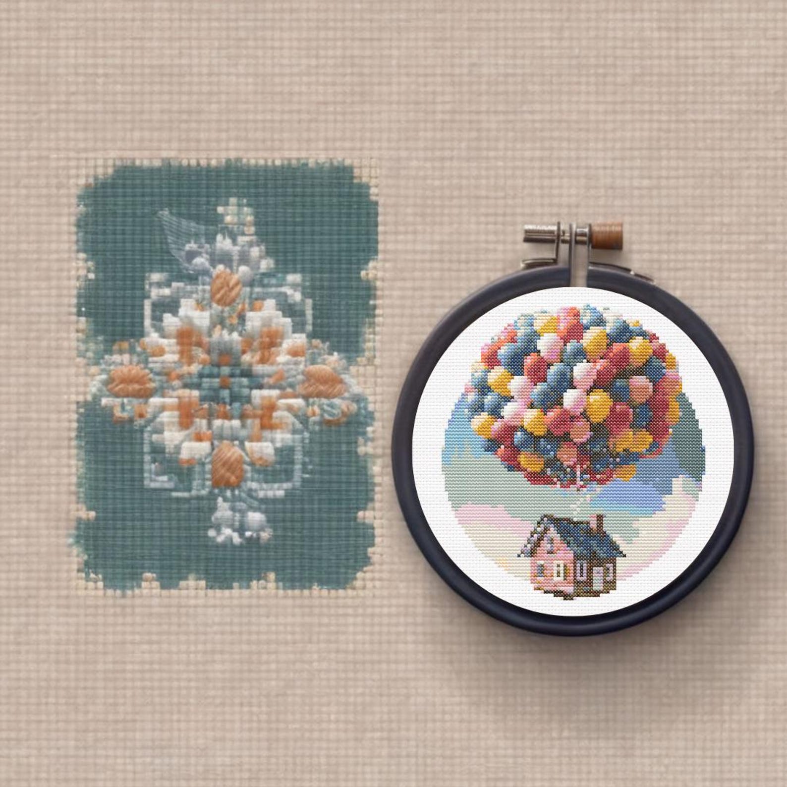 Up Inspired Flying House Cross Stitch | Balloons & Adventure Design ...