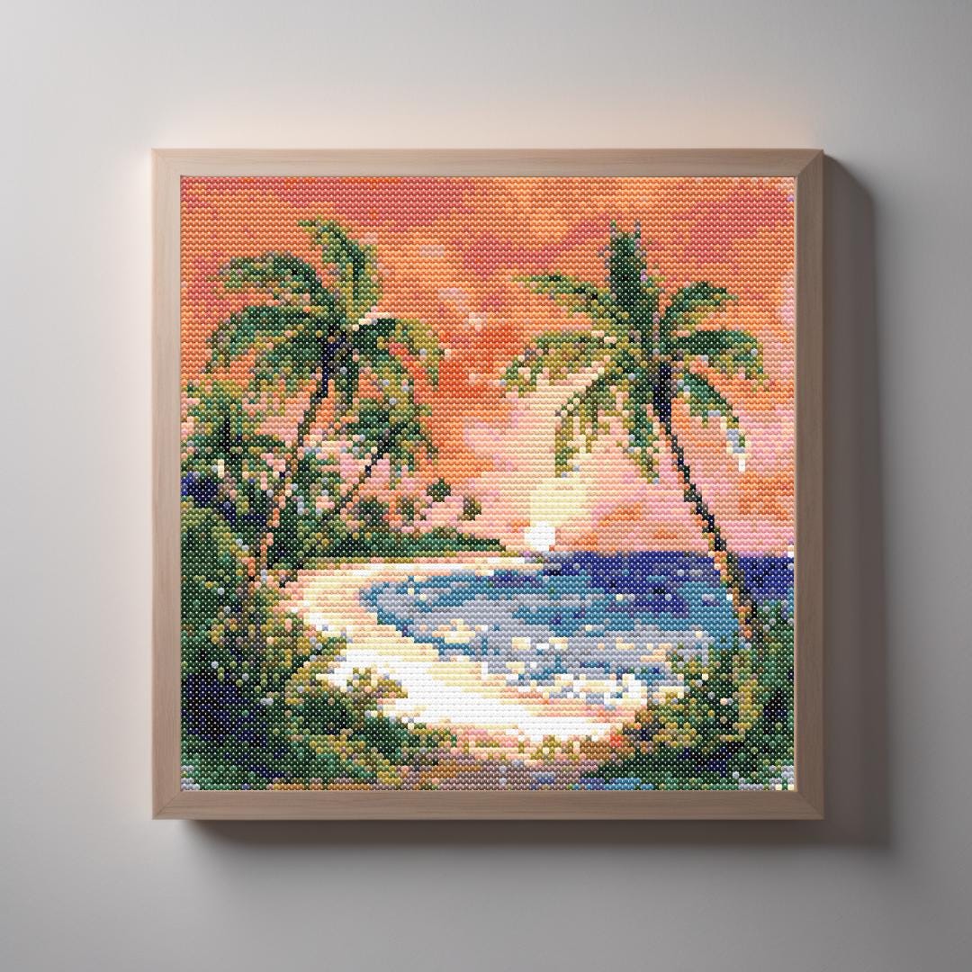 Sunset Cross Stitch in Maldives-landscape Cross Stitch Pattern Pdf-hoop ...