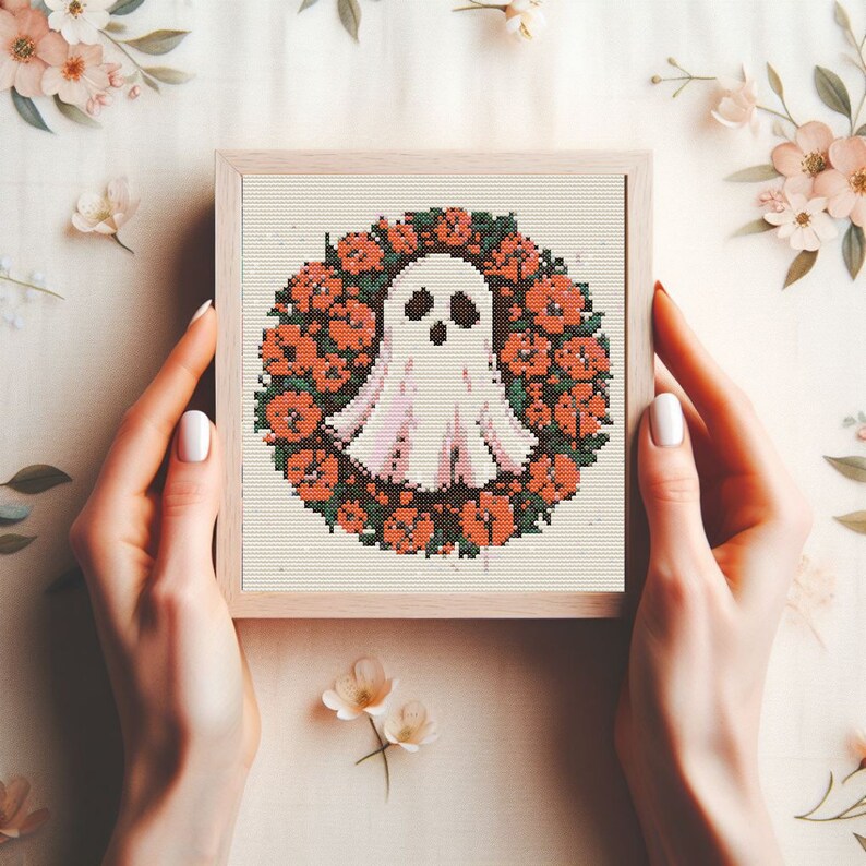 Ghost Cross Stitch Model in Flower Arrangement-ghost Embroidery File ...