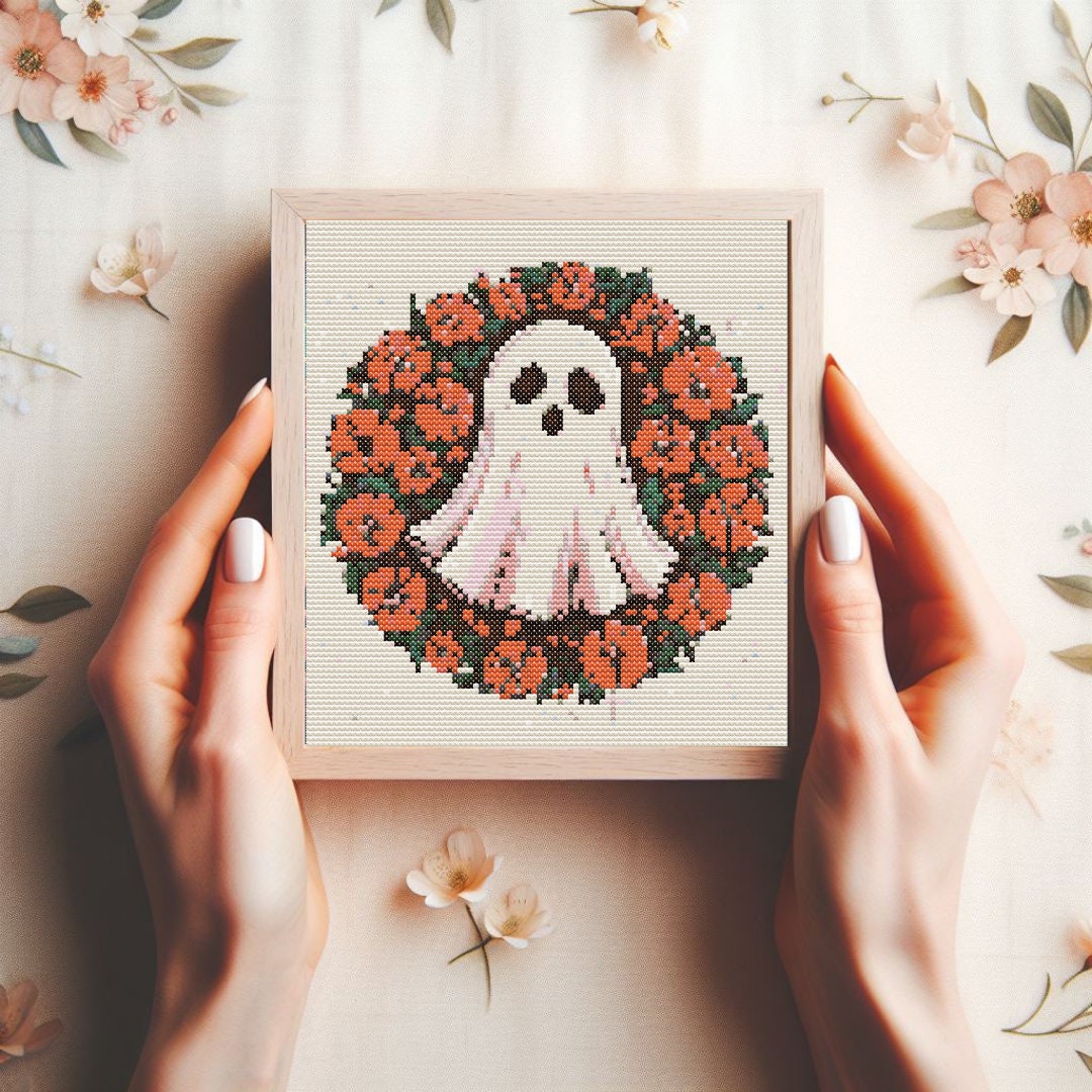 Ghost Cross Stitch Model in Flower Arrangement-ghost Embroidery File ...