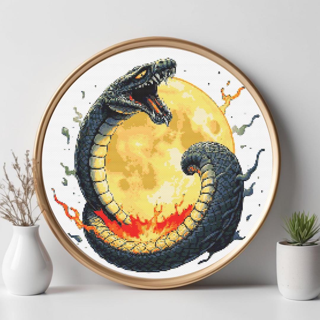Snake Cross Stitch Pattern- Ouroboros Embroidery PDF - Gothic Moon ...