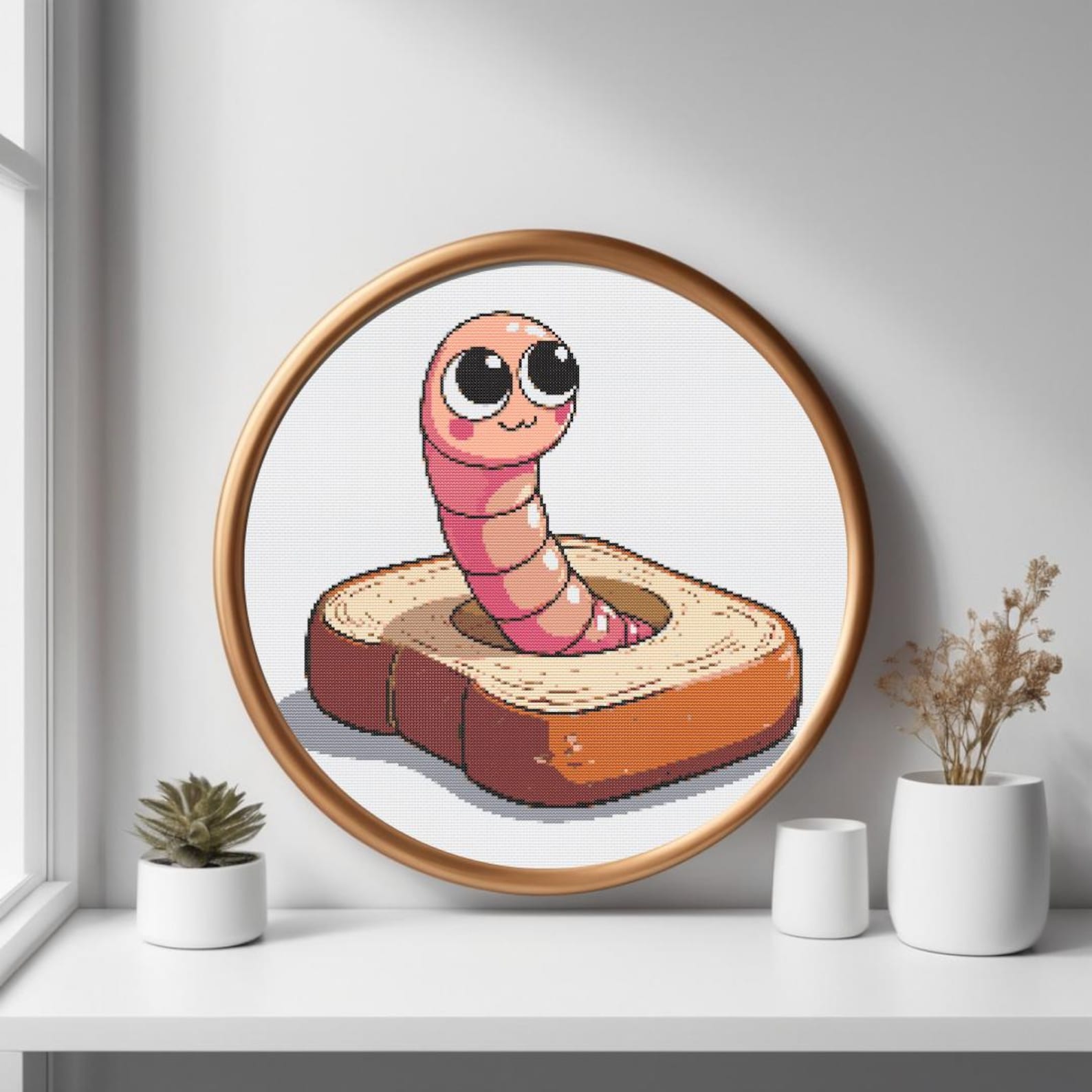 Funny Worm in Bread Cross Stitch Pattern: Kawaii Embroidery (PDF) - Etsy