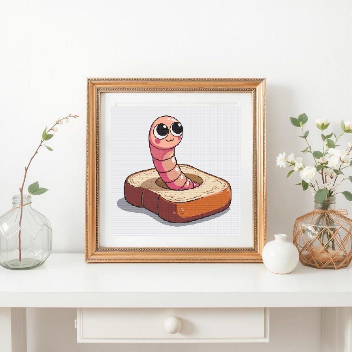 Funny Worm in Bread Cross Stitch Pattern: Kawaii Embroidery (PDF) - Etsy