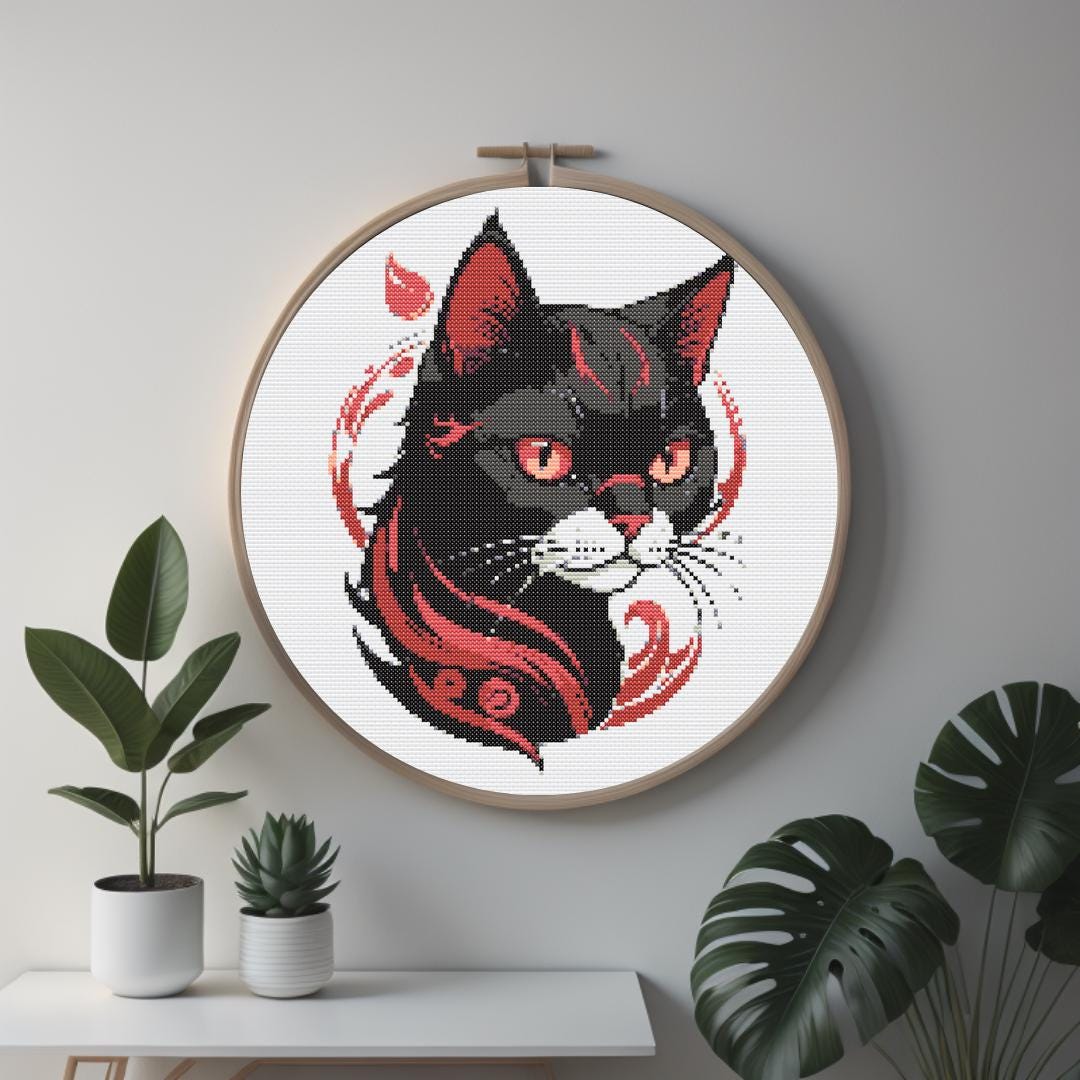 Black Cat Cross Stitch Pattern Pdf-ninja Style Black Cat Modern Cross ...