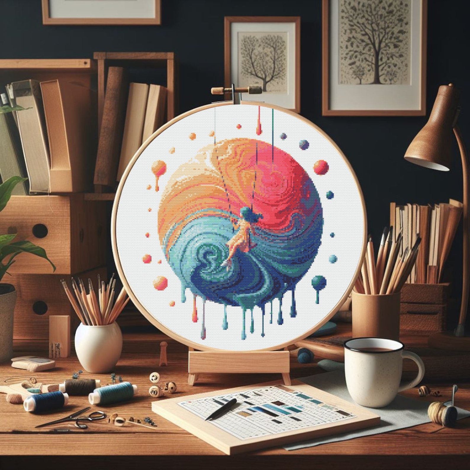 Cross Stitch Pdf File Designed With Abstract Vivid Colors-embroidery ...