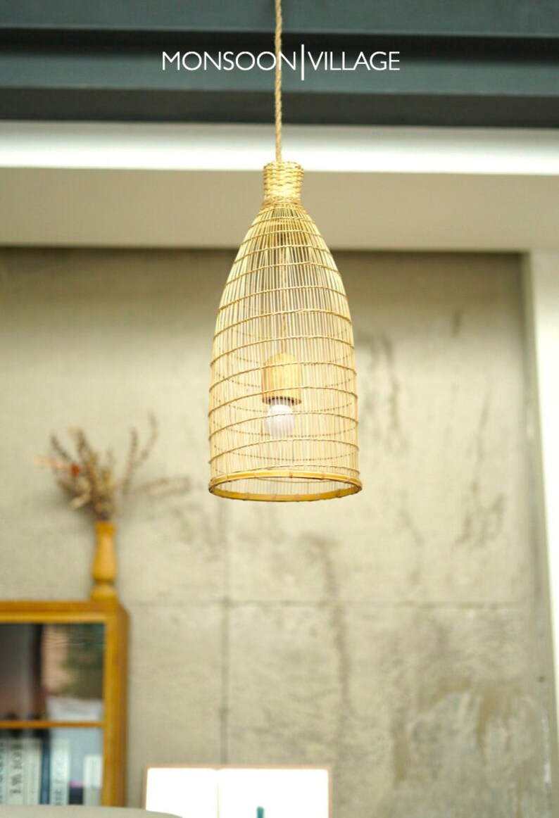 Handmade Bamboo Pendant Lamp: Rustic Asian Decor - Etsy