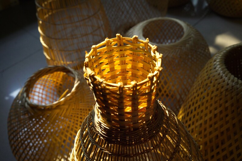 Handmade Bamboo Pendant Lamp: Rustic Asian Decor - Etsy