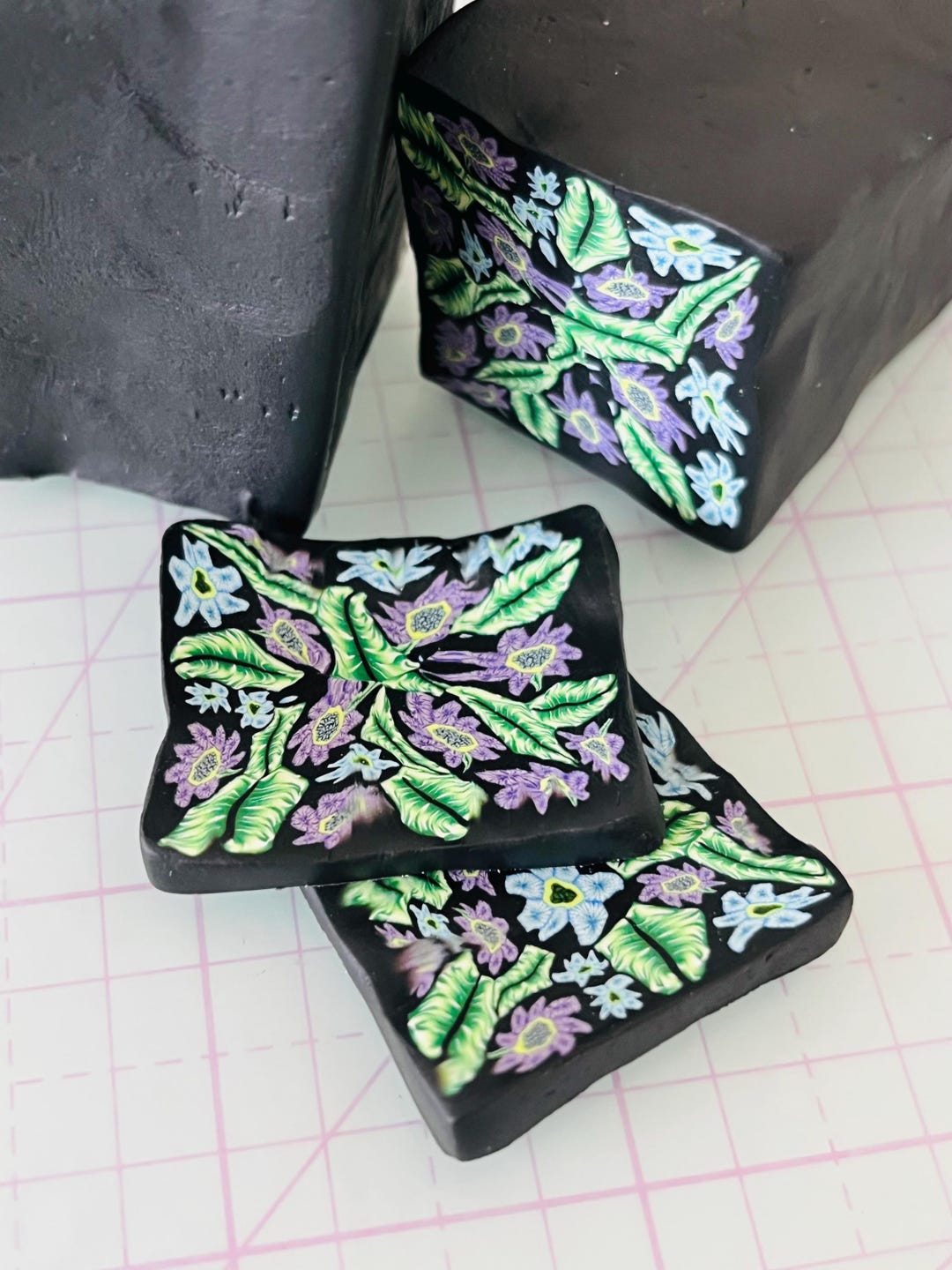 Black Bouquets of Polymer Clay Cane 3.2, Floral Polymer Clay Cane ...