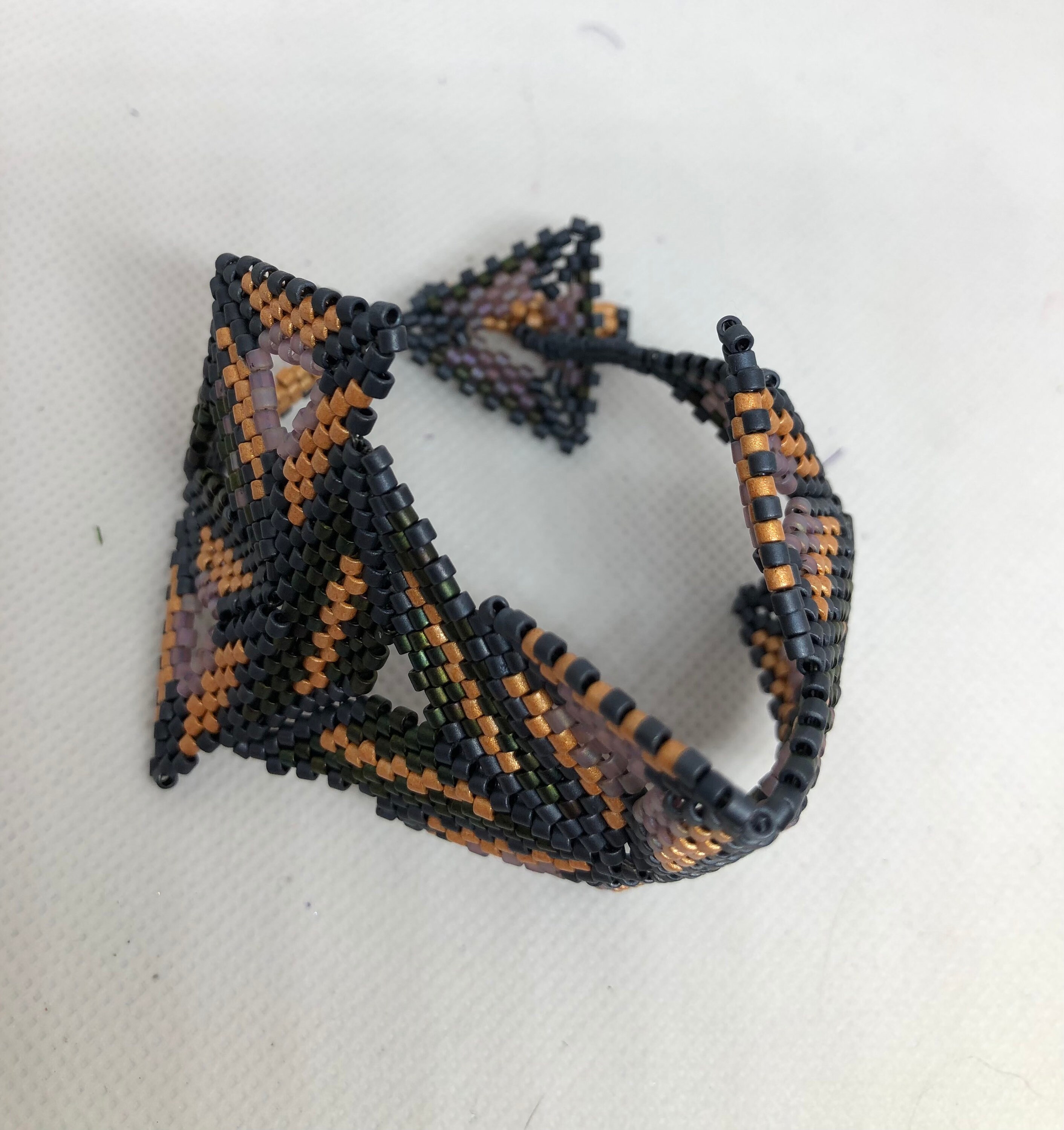 Beaded Triangle Bracelet Cuff, Beaded Cuff, Unique Multicolored Beaded ...