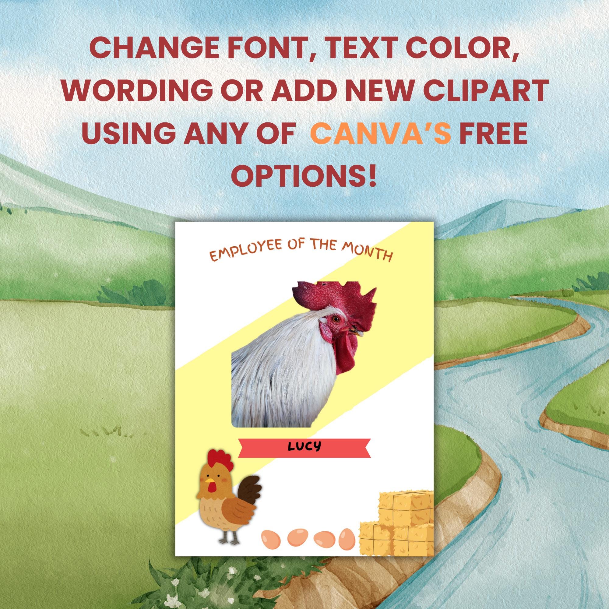 Editable Employee of the Month Certificate for Chickens, Canva Template ...