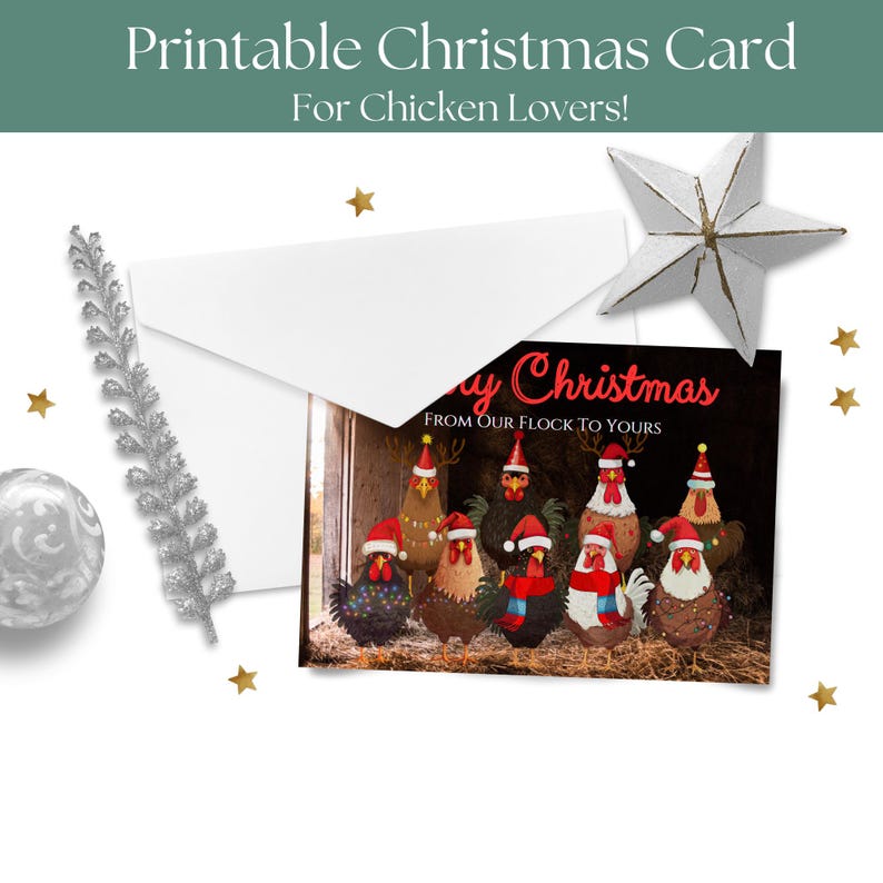 Printable Christmas Card, Chicken Card, Chicken Lover Card, Farm ...