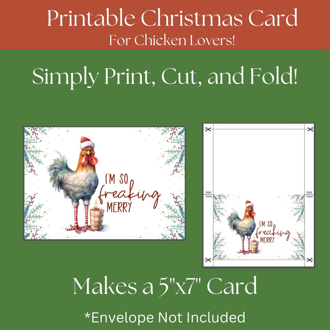 Printable Christmas Card, Chicken Card, Chicken Lover Card, Farm ...
