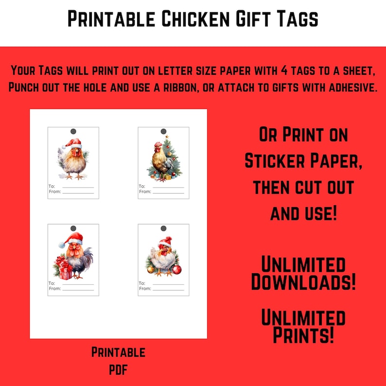 Printable Chicken Gift Tags, Chicken Christmas, Homesteading Tags, Farm ...