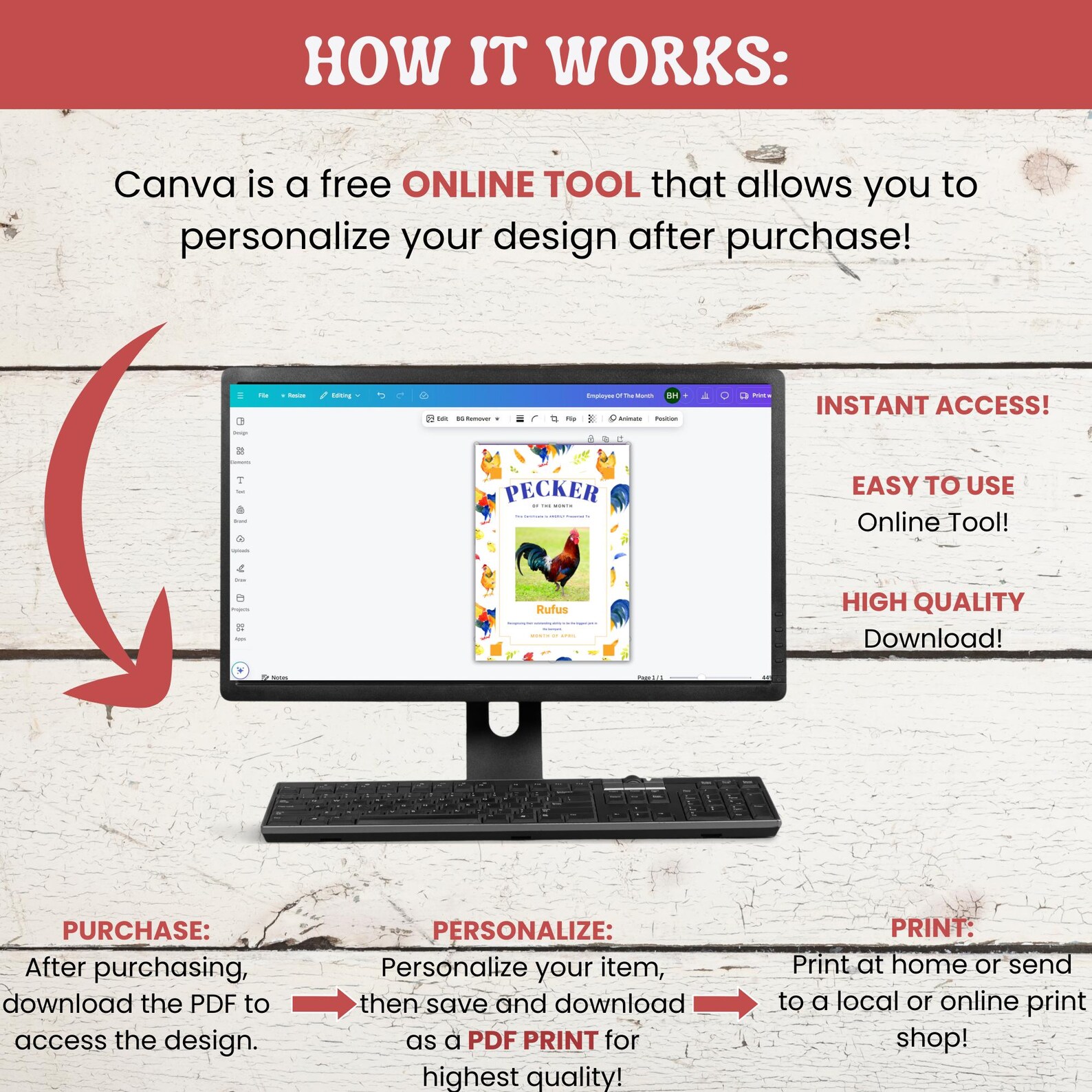 Funny Rooster Award, Editable Certificate for Grumpy Flock, Printable ...