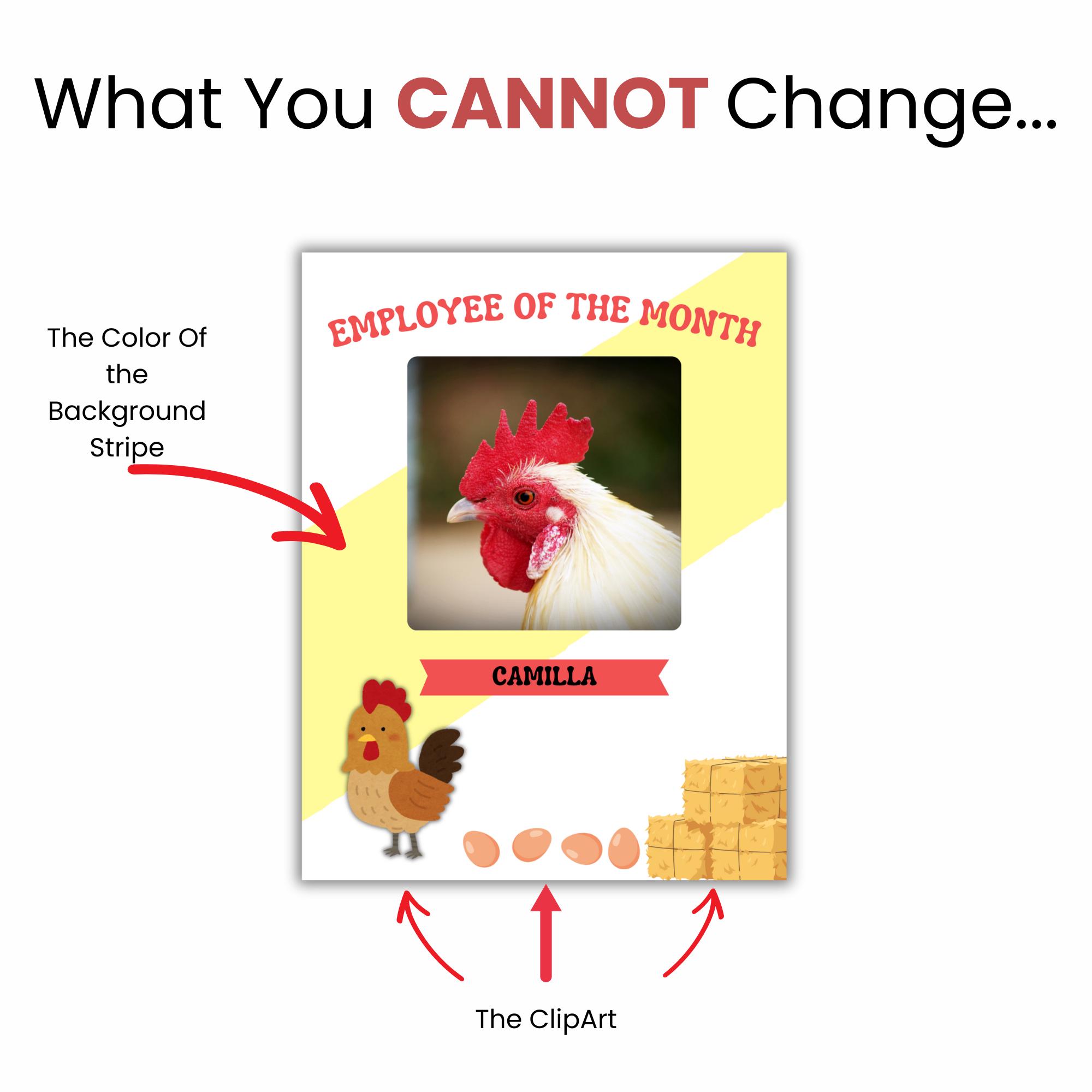 Editable Employee of the Month Certificate for Chickens, Canva Template ...