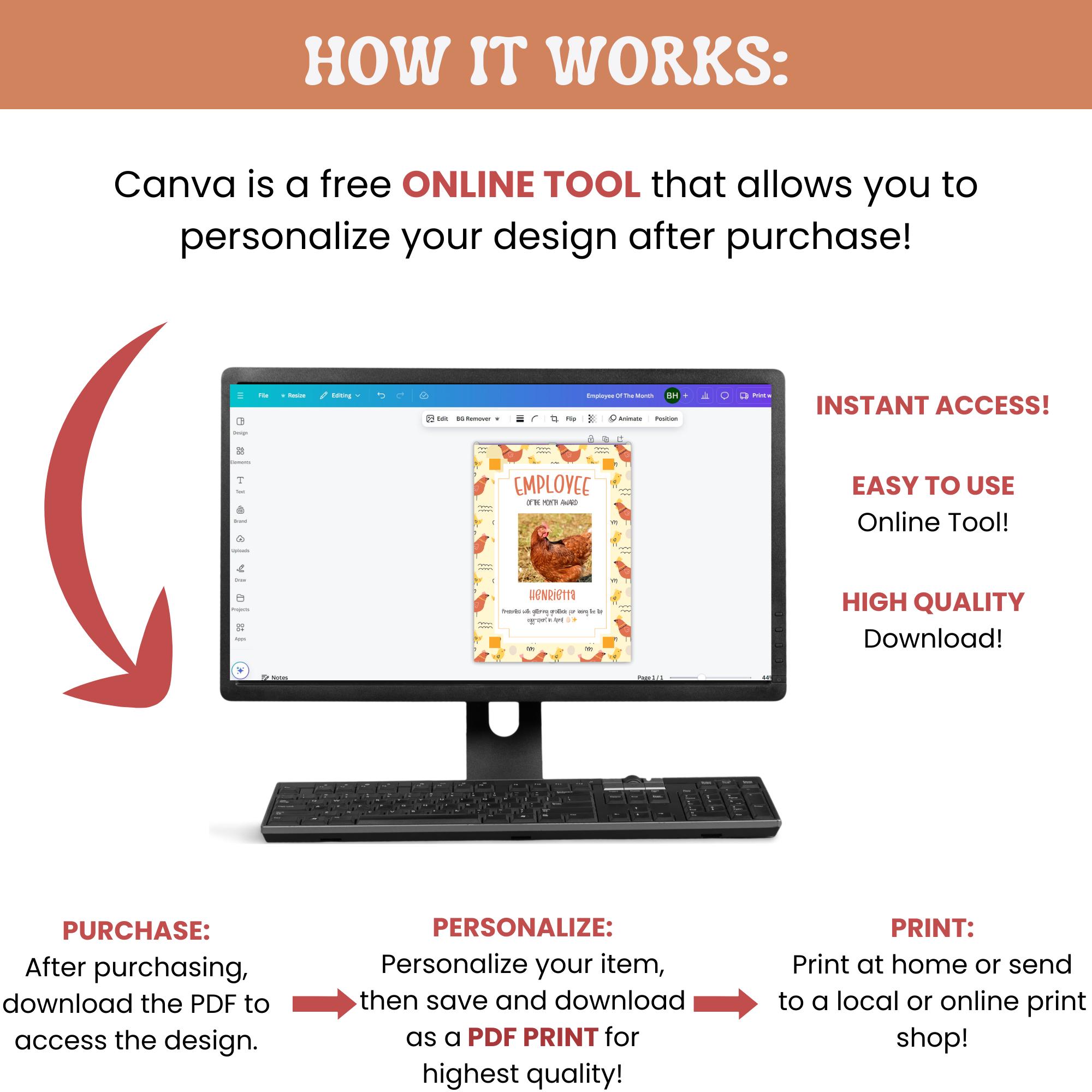 Customizable Canva Template, Editable Employee of the Month Certificate ...