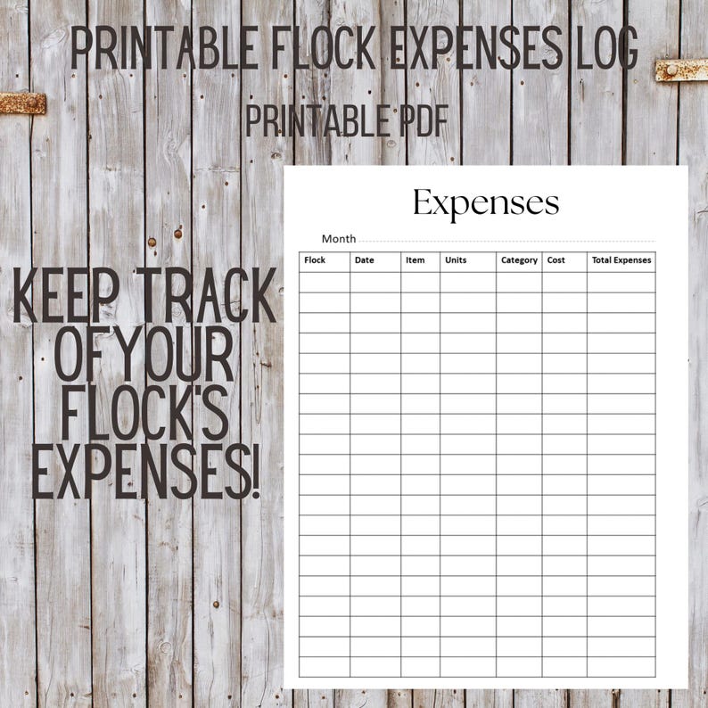 Printable Chicken Flock Expenses Log, Minimalist Style Log, Poultry ...