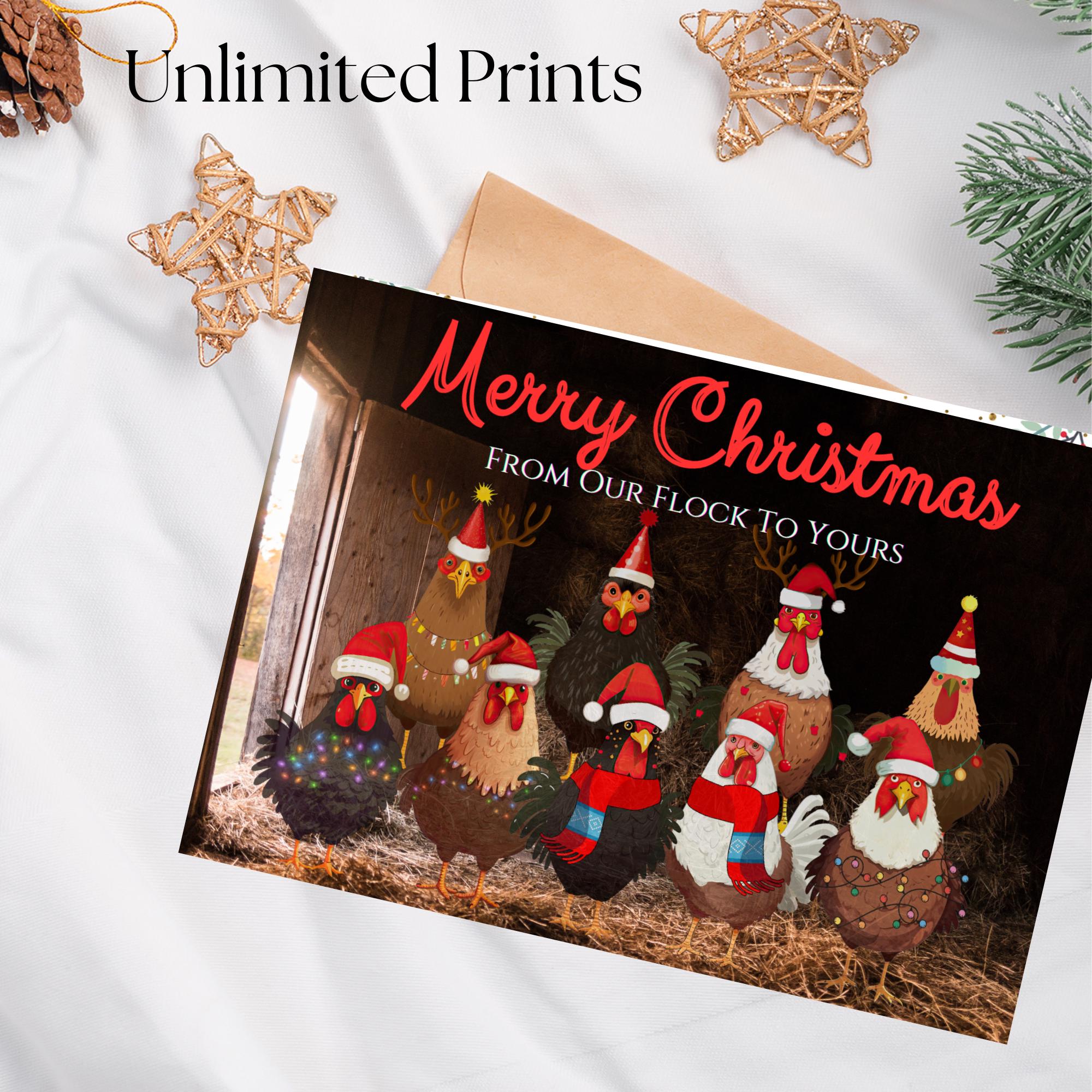 Printable Christmas Card, Chicken Card, Chicken Lover Card, Farm ...