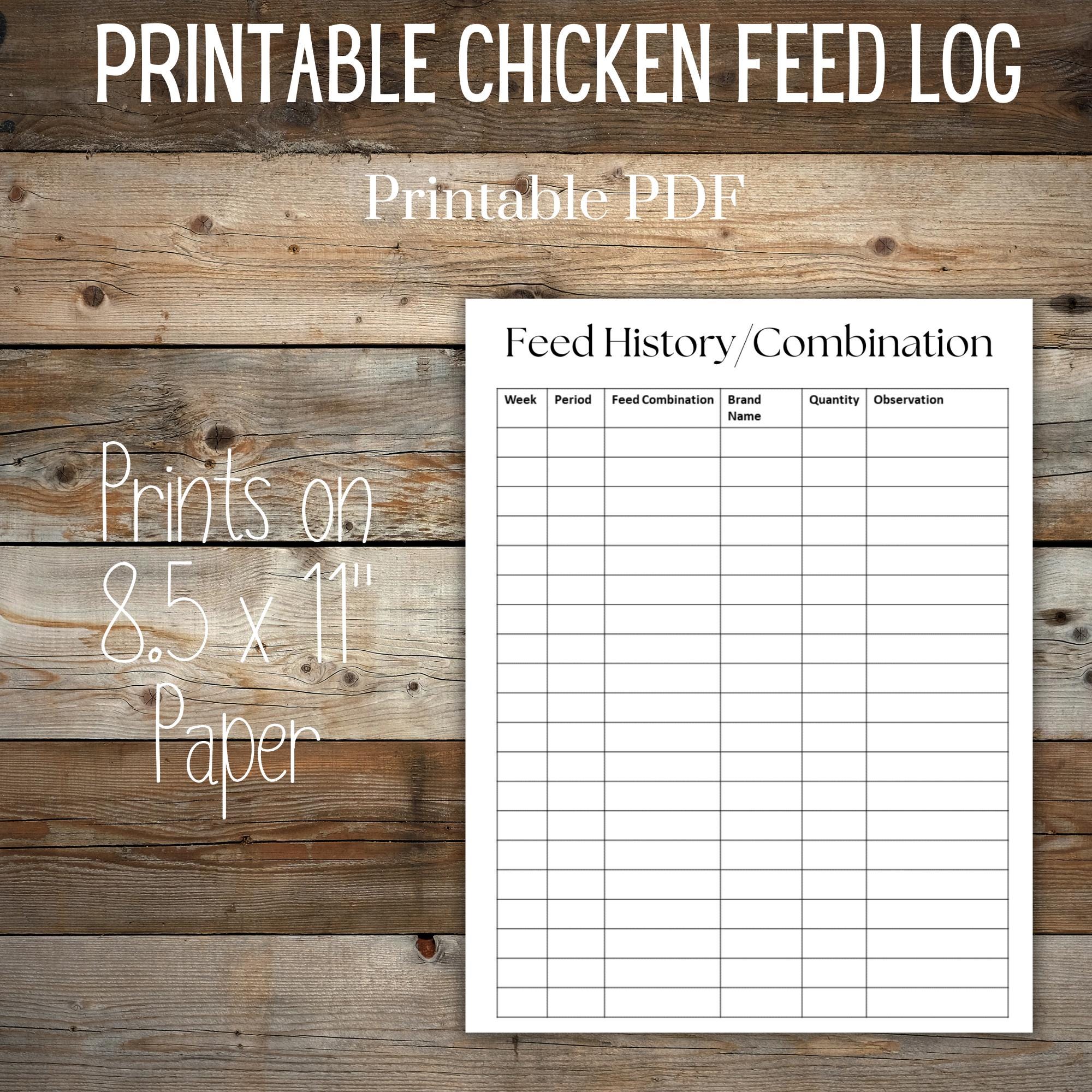 Printable Chicken Feed Log, Minimalist Style Log, Poultry Feed Log ...