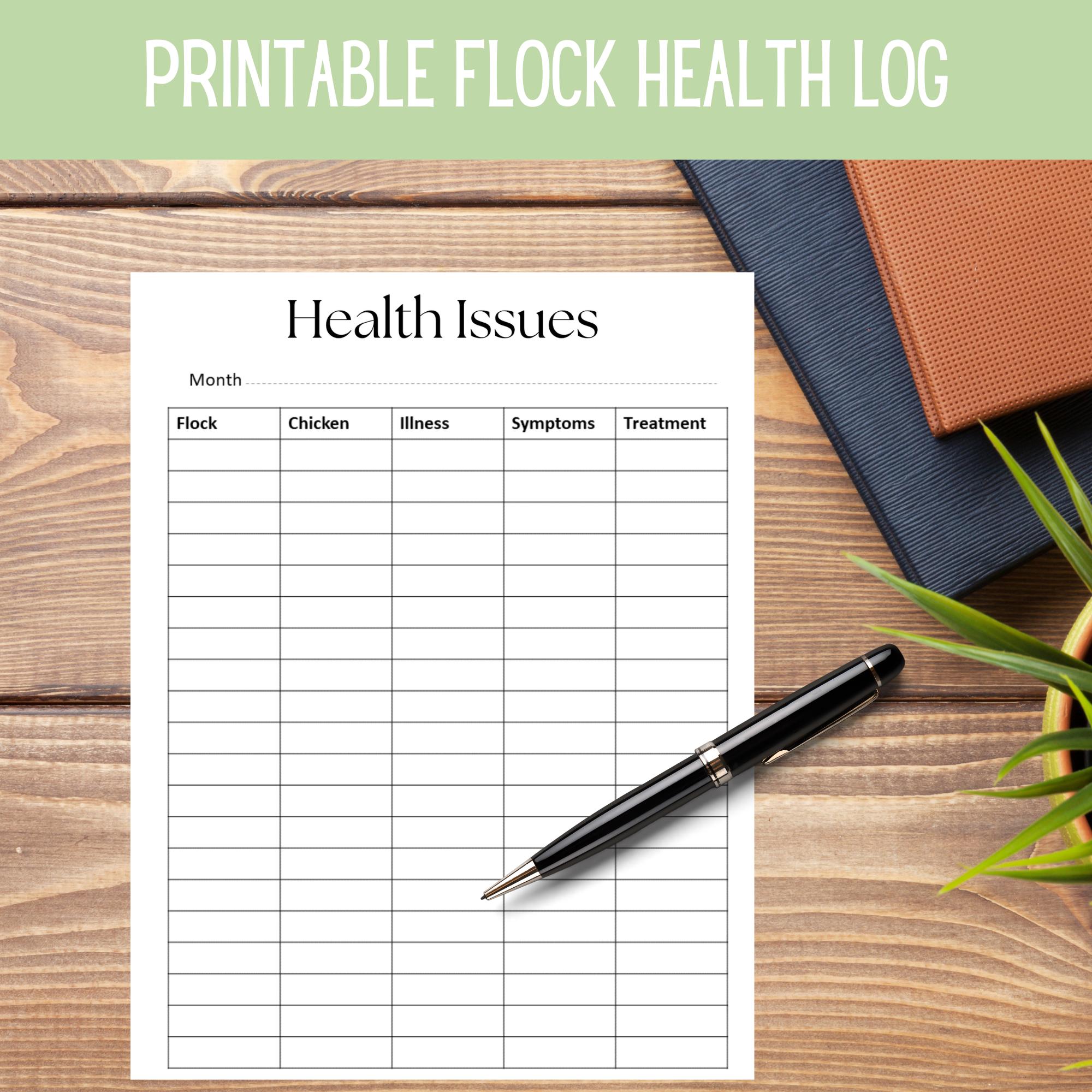 Printable Chicken Health Log, Minimalist Style Log, Poultry Health Log ...