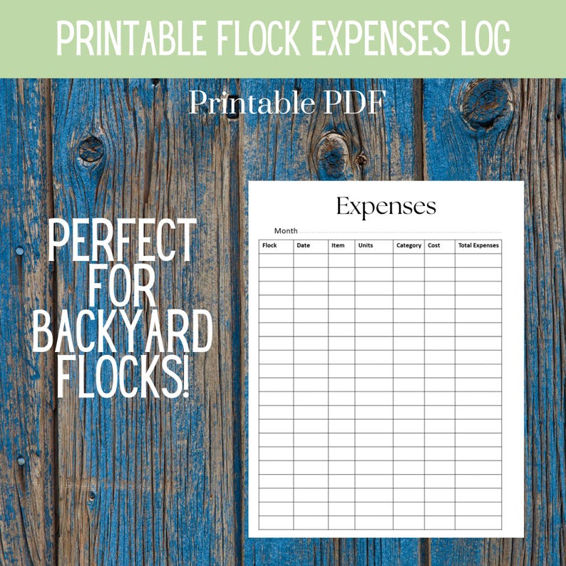 Printable Chicken Flock Expenses Log, Minimalist Style Log, Poultry ...