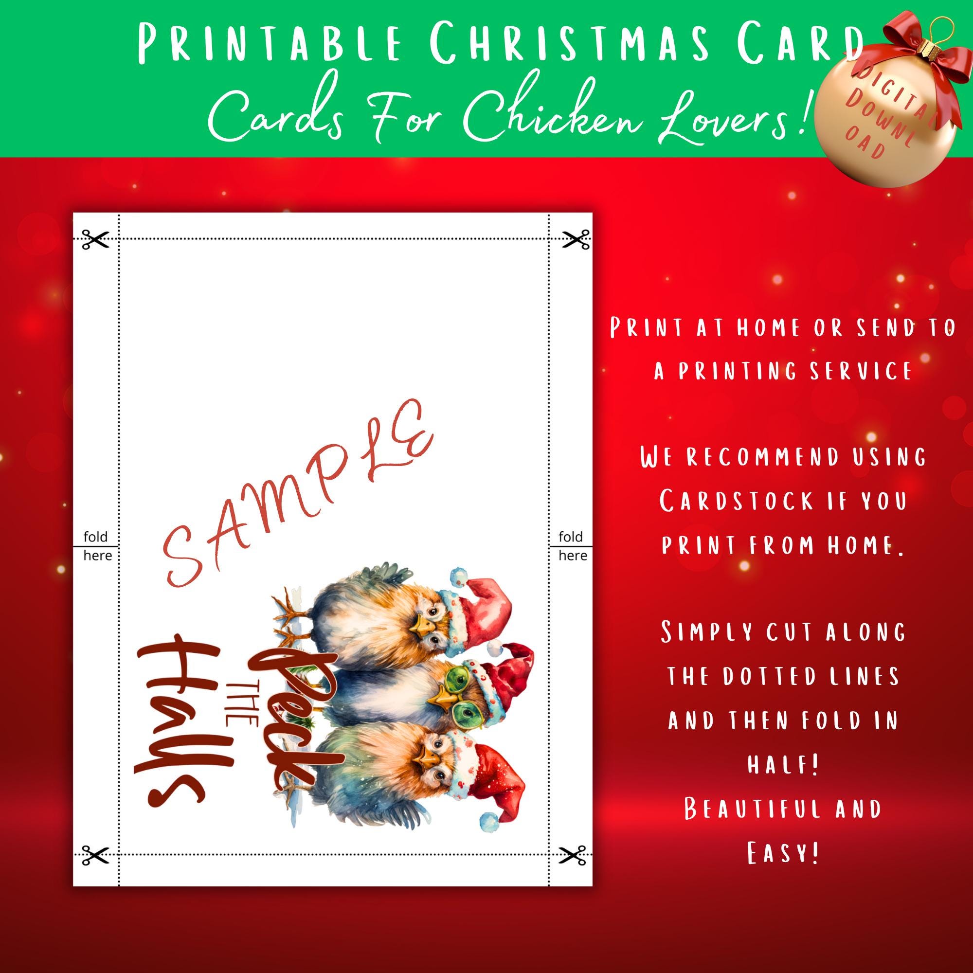 Printable Christmas Card, Chicken Card, Chicken Lover Card, Farm ...