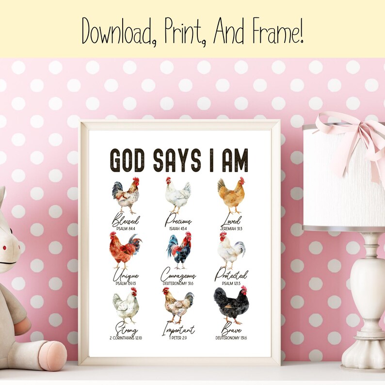 Whimsical Nursery Scripture Wall Art, Chicken Printable Decor ...