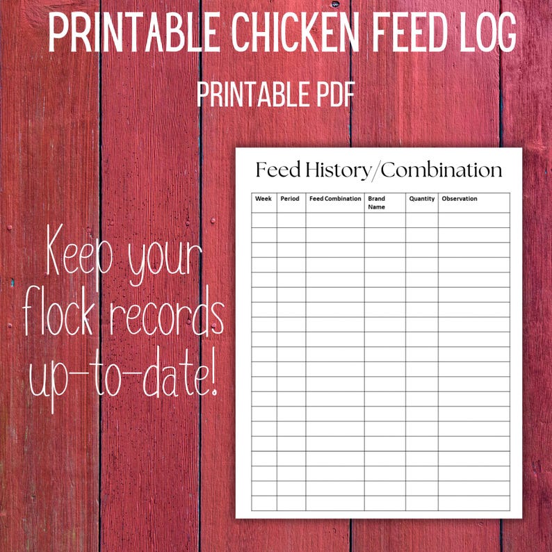 Printable Chicken Feed Log, Minimalist Style Log, Poultry Feed Log ...
