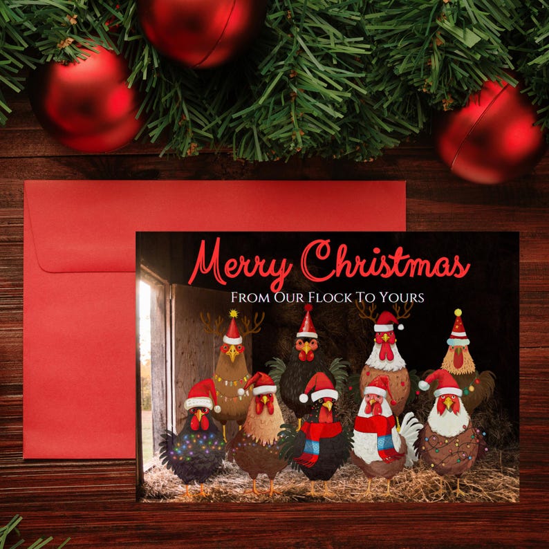 Printable Christmas Card, Chicken Card, Chicken Lover Card, Farm ...