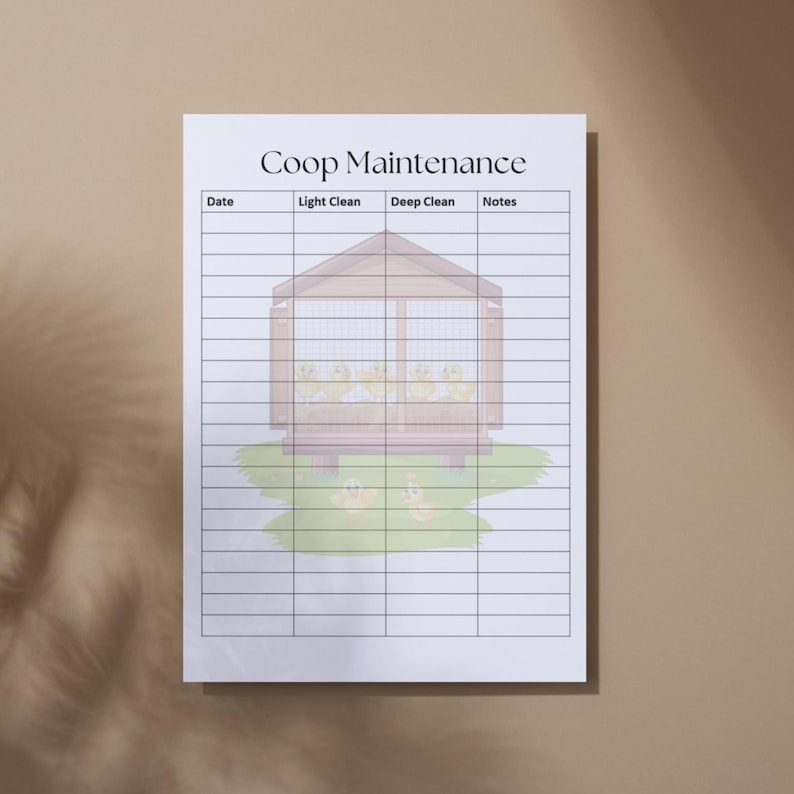 Printable Chicken Coop Maintenance Log. Simple Style Log, Poultry Coop ...