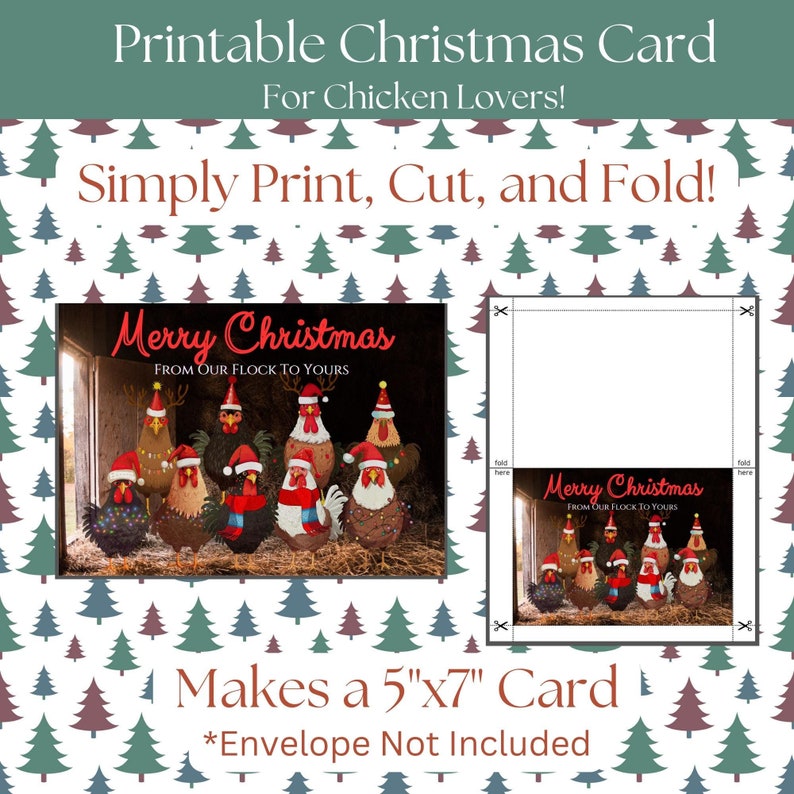 Printable Christmas Card, Chicken Card, Chicken Lover Card, Farm ...