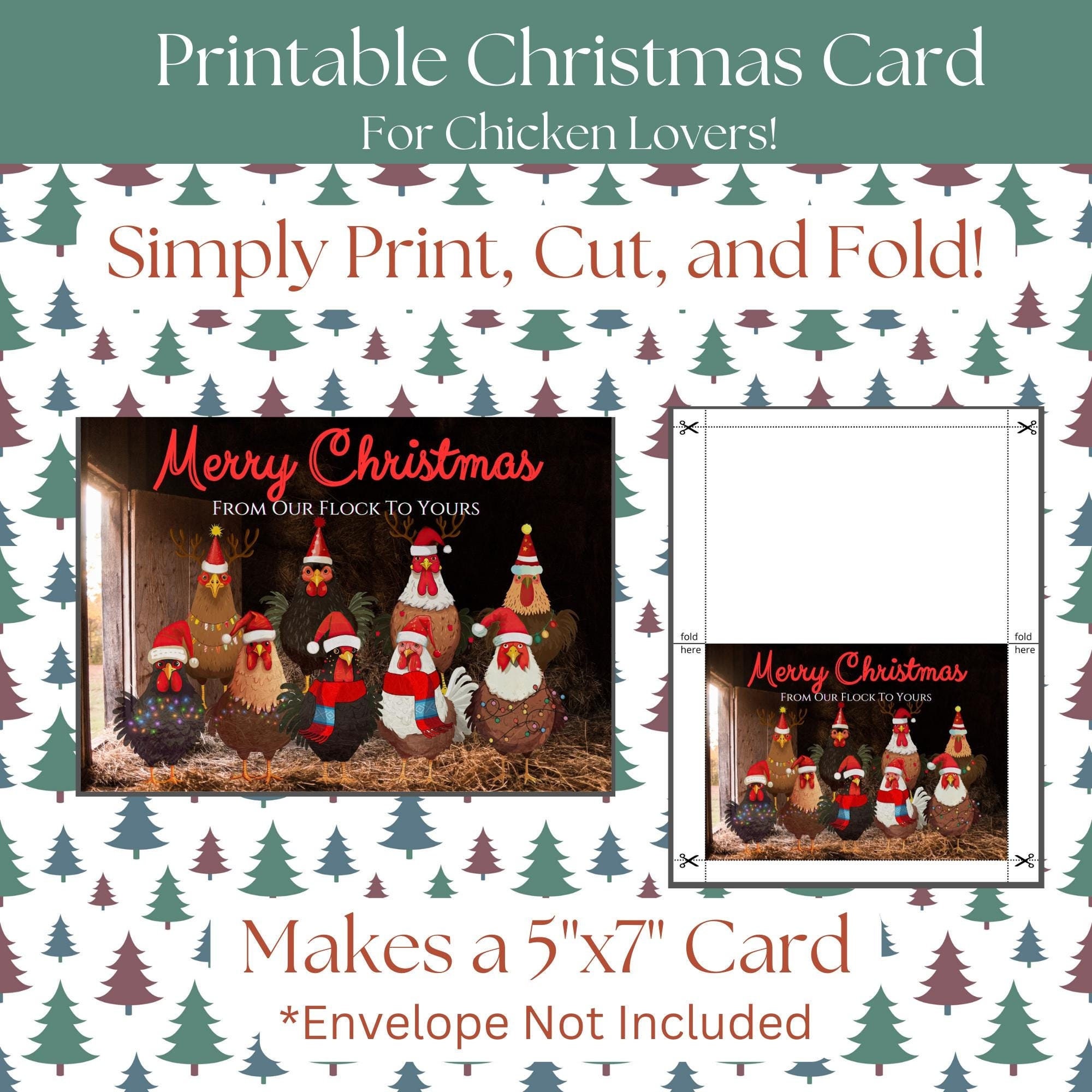 Printable Christmas Card, Chicken Card, Chicken Lover Card, Farm ...