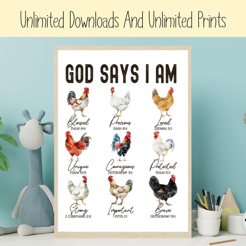 Whimsical Nursery Scripture Wall Art, Chicken Printable Decor ...