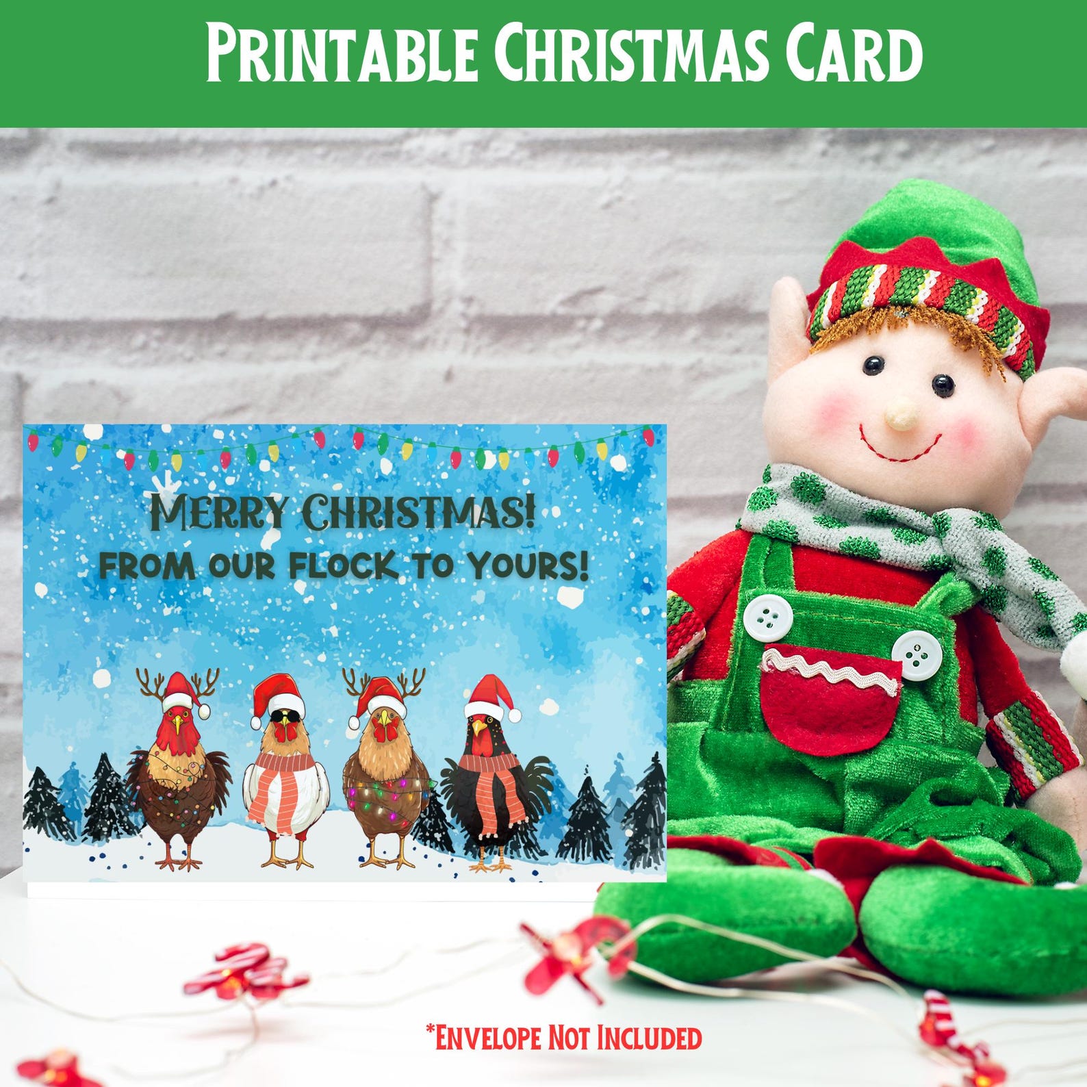 Printable Christmas Card, Chicken Card, Chicken Lover Card, Farm ...