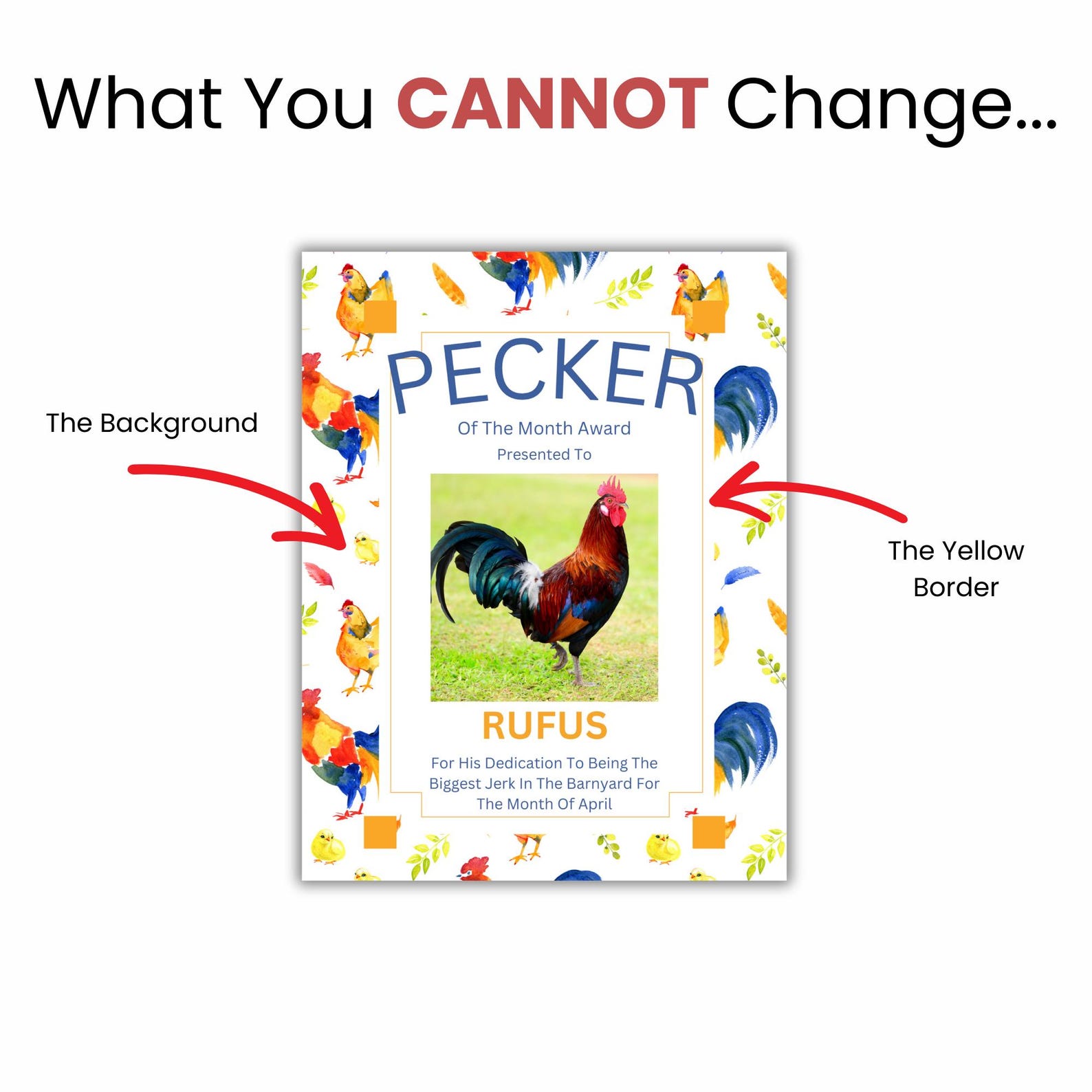 Funny Rooster Award, Editable Certificate for Grumpy Flock, Printable ...