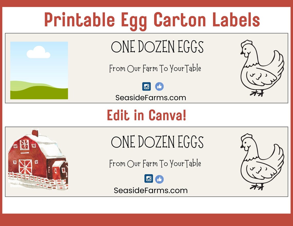 Editable Egg Carton Label, Custom Sticker Labels, Printable Farm Fresh ...