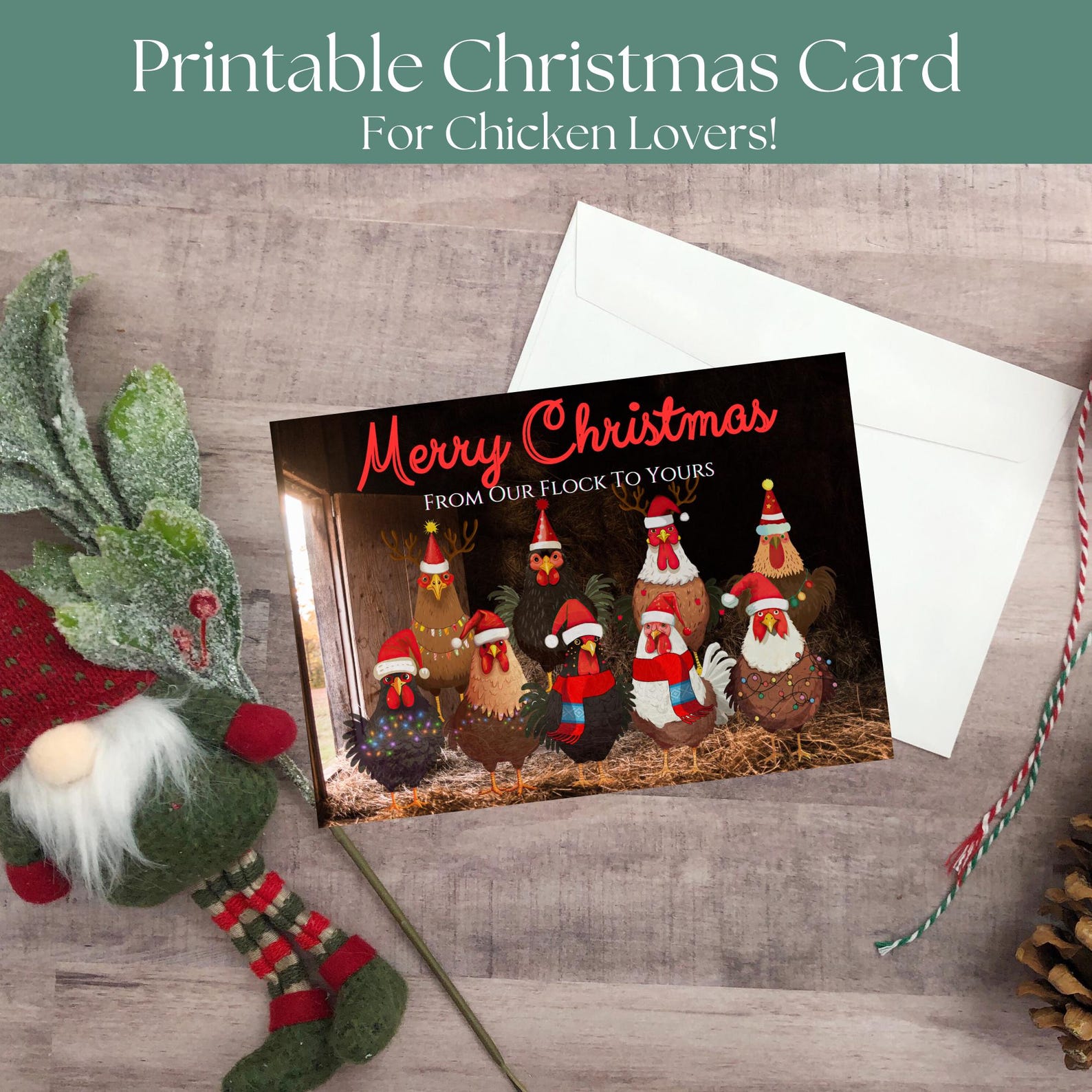 Printable Christmas Card, Chicken Card, Chicken Lover Card, Farm ...