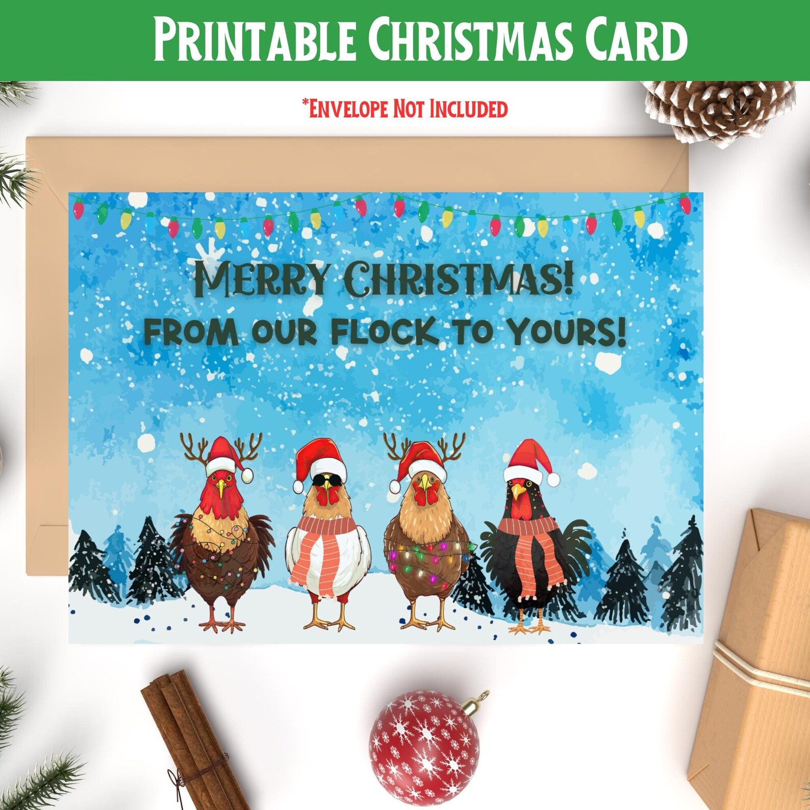 Printable Christmas Card, Chicken Card, Chicken Lover Card, Farm ...