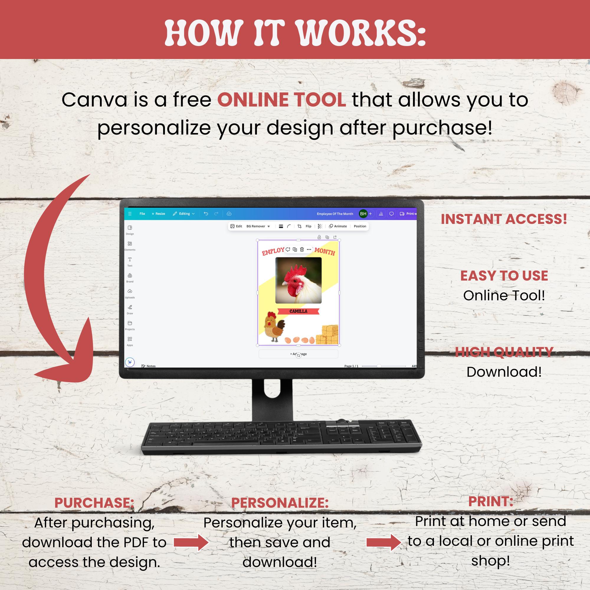 Editable Employee of the Month Certificate for Chickens, Canva Template ...