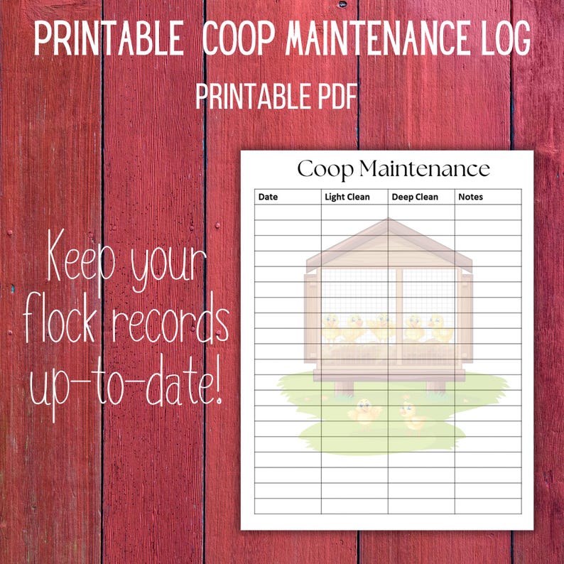 Printable Chicken Coop Maintenance Log. Simple Style Log, Poultry Coop ...