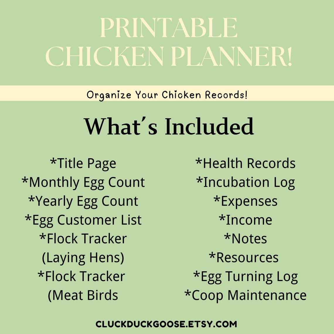 Printable Planner for Chickens, Flock Record Book, Chicken Journal ...