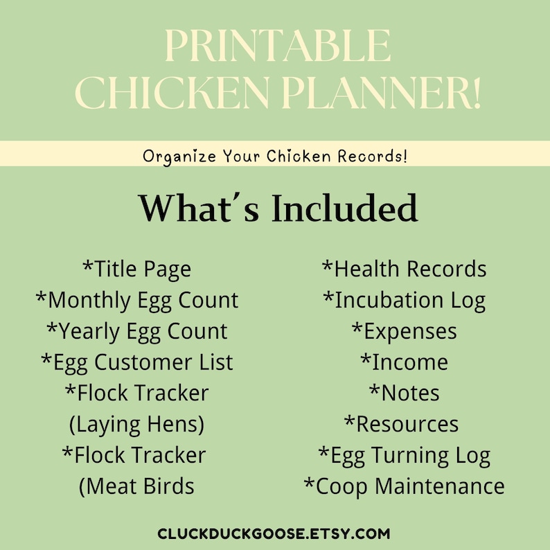 Printable Planner for Chickens, Flock Record Book, Chicken Journal ...