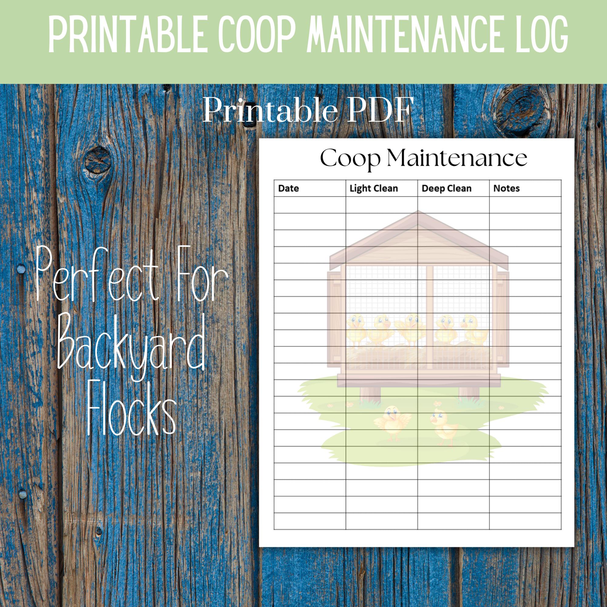 Printable Chicken Coop Maintenance Log. Simple Style Log, Poultry Coop ...