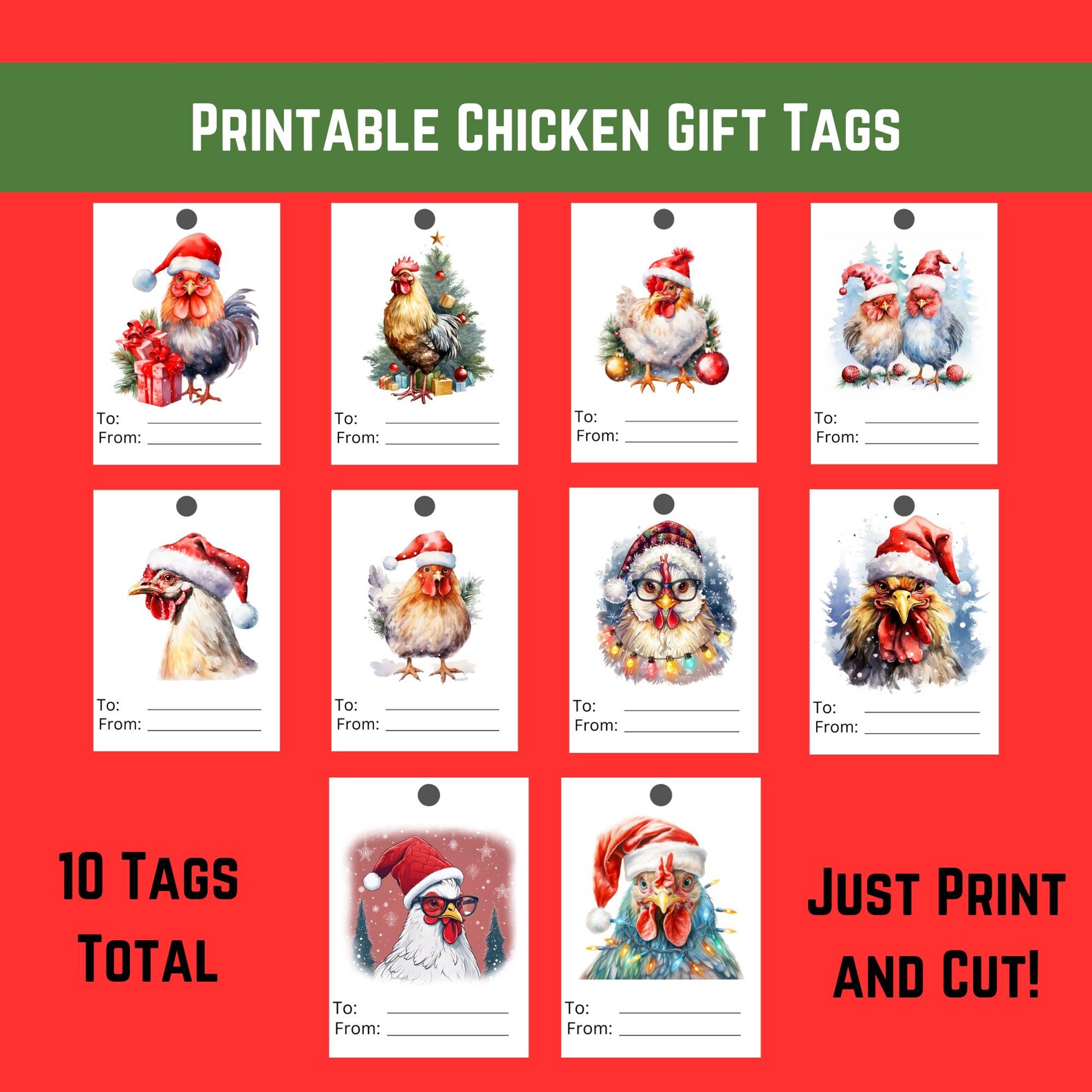 Printable Chicken Gift Tags, Chicken Christmas, Homesteading Tags, Farm ...