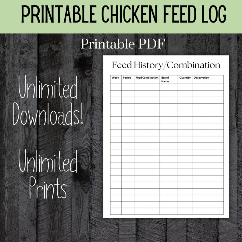 Printable Chicken Feed Log, Minimalist Style Log, Poultry Feed Log ...